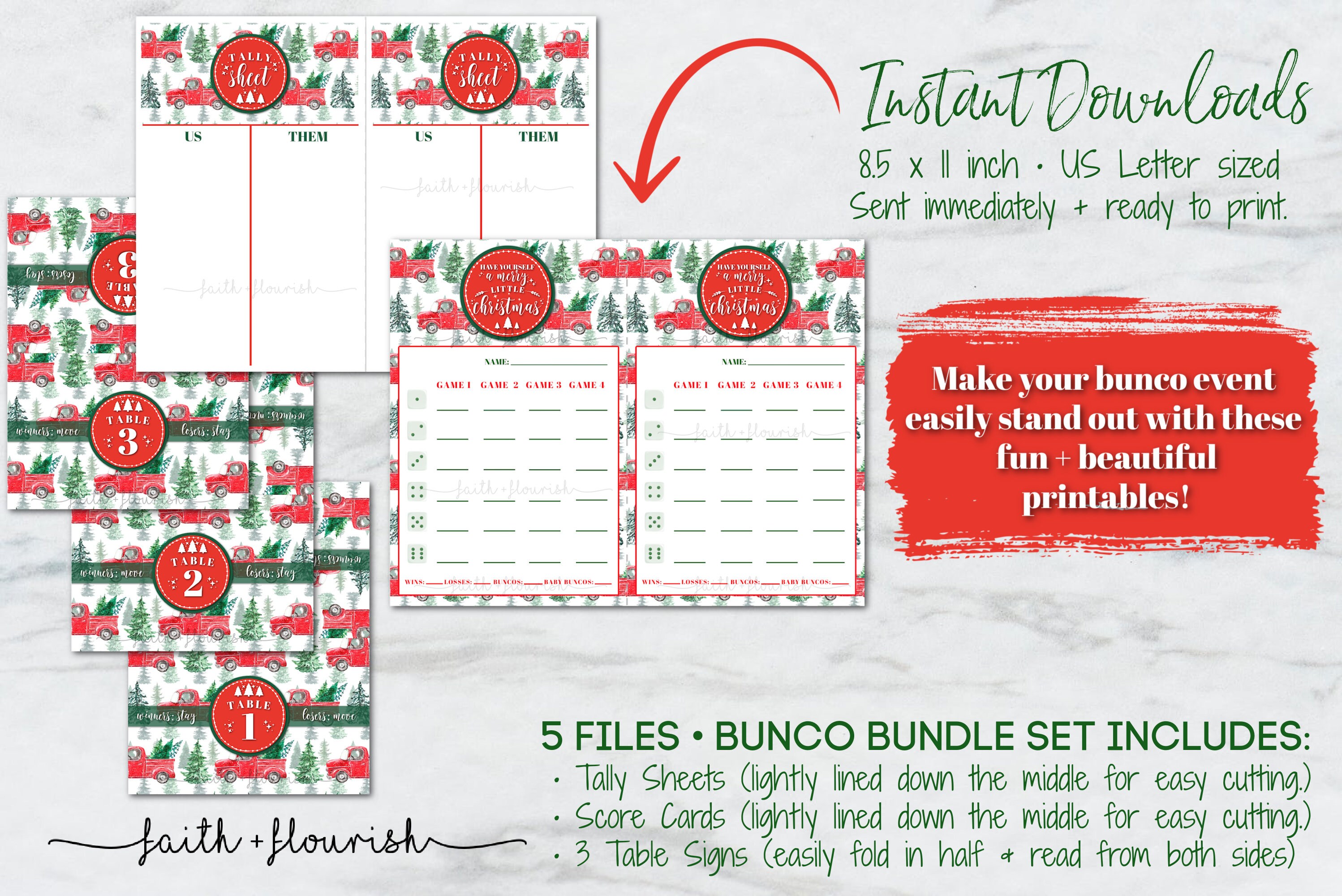 Printable Christmas Truck Bunco Bundle Set, December and Holiday ...
