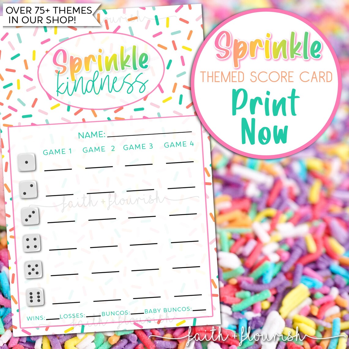 Printable Sprinkle Bunco Score Card Sheet, Sweet Rainbow Sprinkle Bunco ...