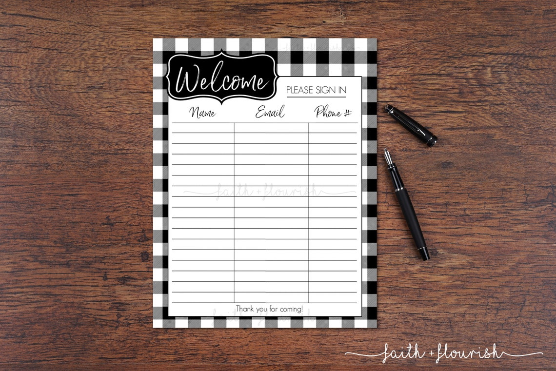 Printable Buffalo Check Sign in Sheet Black and White Sign in - Etsy