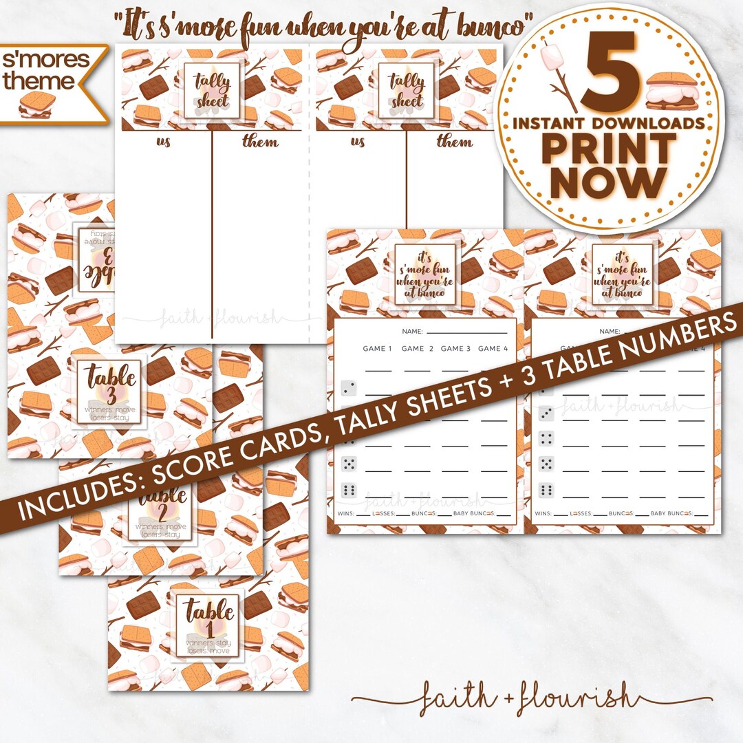 S'mores Bunco Printable Bundle, Camping Theme (instant Download) - Etsy