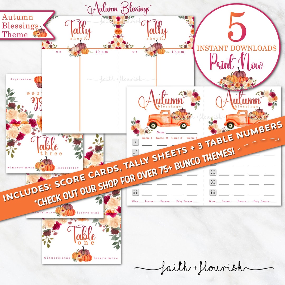 Printable Autumn Blessings Bunco Bundle Set, Fall and Autumn Harvest ...