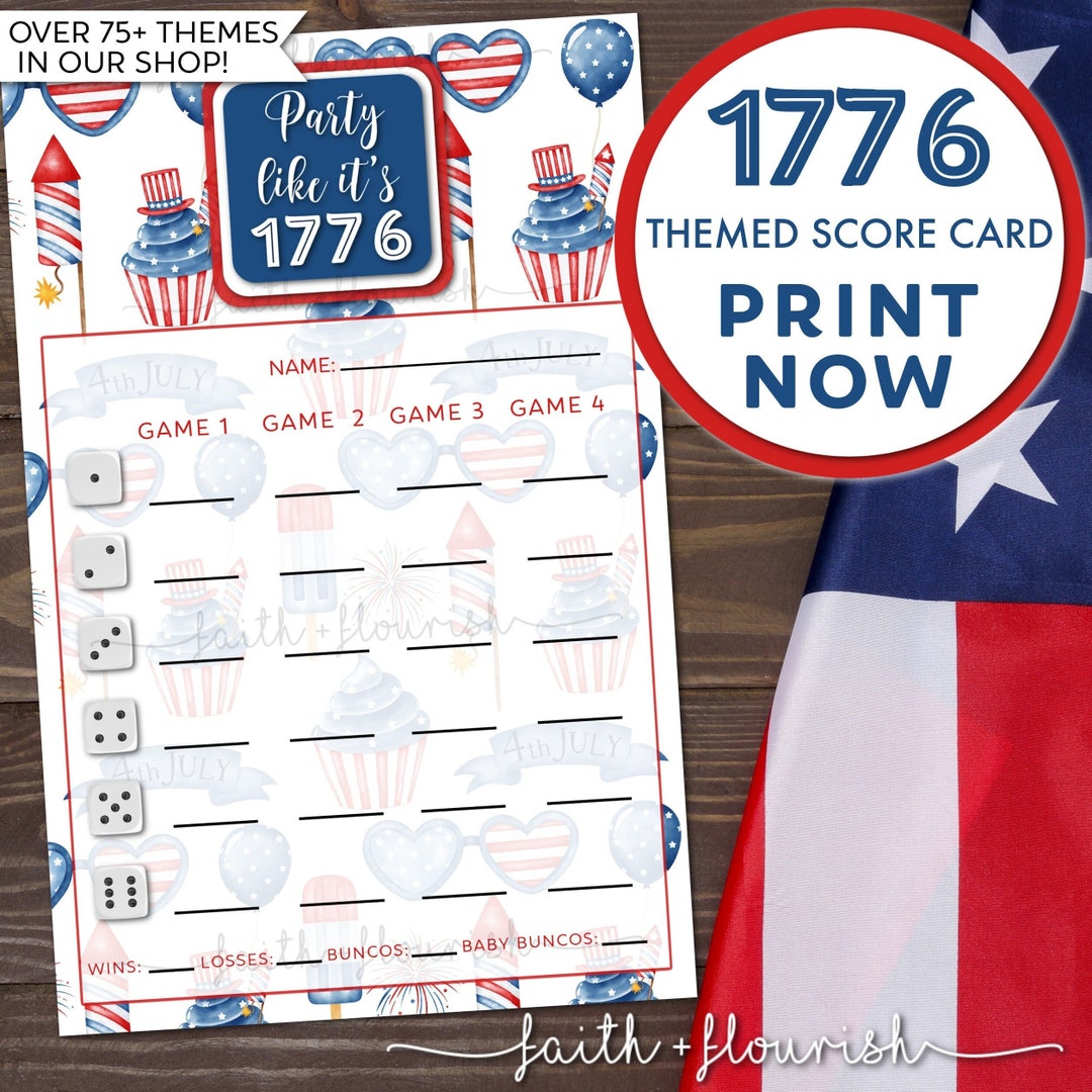 Printable 1776 Themed Bunco Score Card Sheet, 4th of July Bunco ...