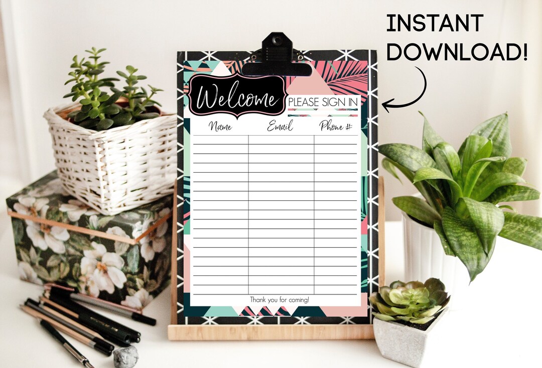 Printable Botanical Plant Sign in Sheet, Instant Download, Digital File ...