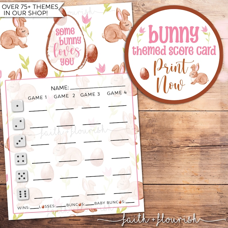 Printable Bunny Bunco Score Card Sheet, Easter Bunny Rabbit and Egg ...