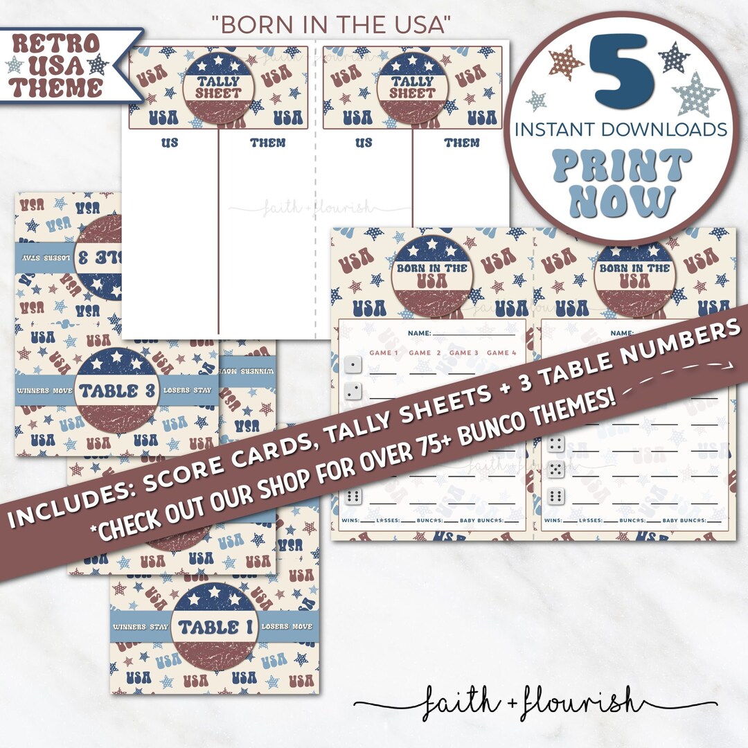 Printable Retro USA Bunco Bundle Set, Patriotic Fourth of July Bunco ...