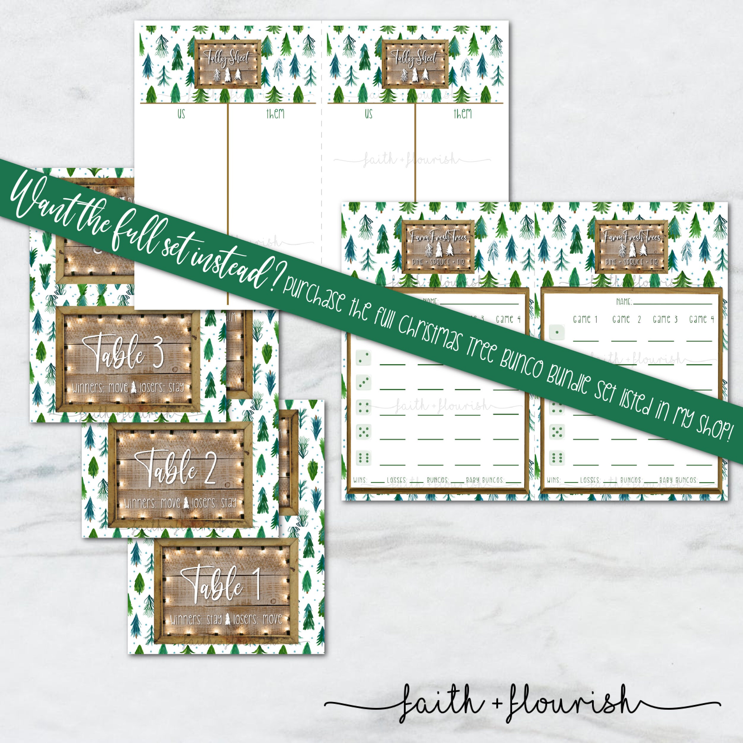 Christmas Tree Bunco Score Card, Winter Holiday Party (instant Download ...