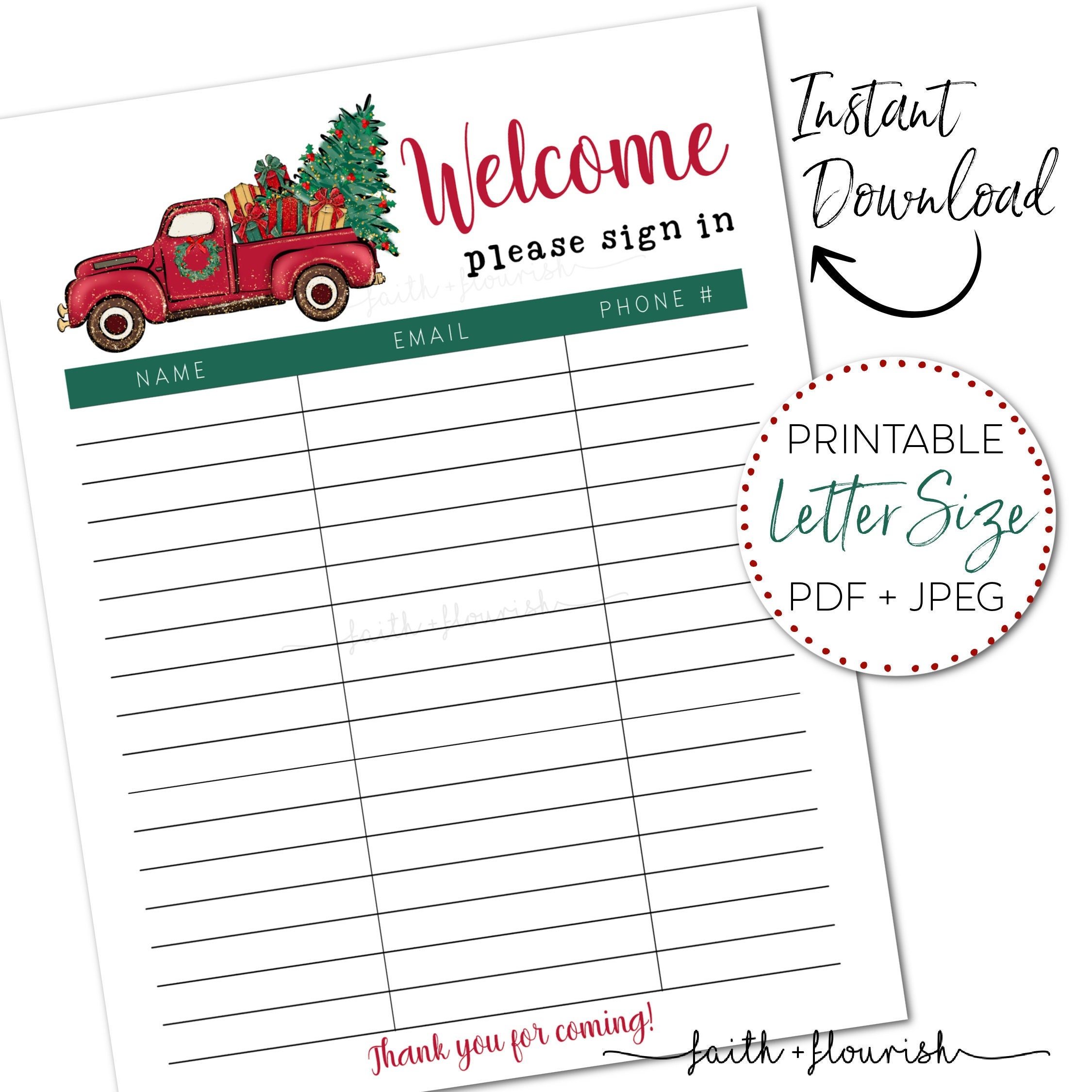 Christmas Truck Sign-in Sheet, Business Event Printable (PDF + JPEG) - Etsy