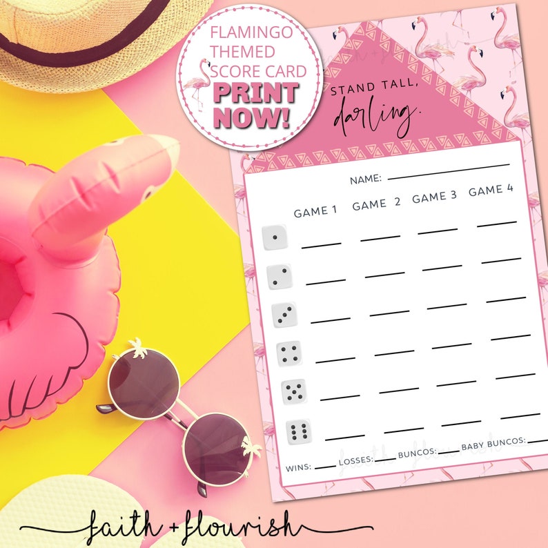 Printable Flamingo Bunco Score Card Sheet, Pink Bunco Scorecard ...