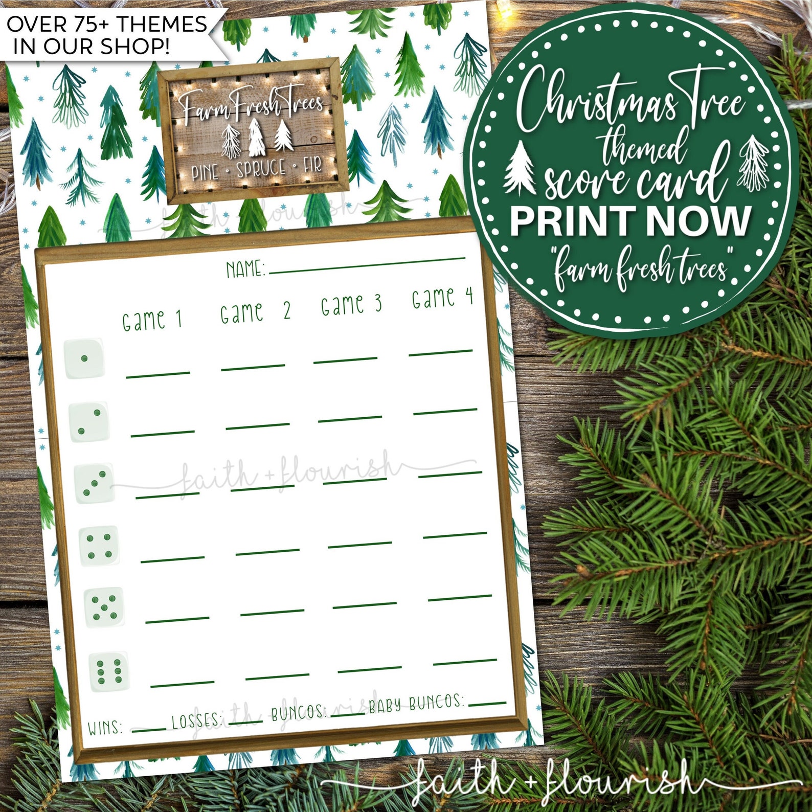 Christmas Tree Bunco Score Card, Winter Holiday Party (instant Download ...