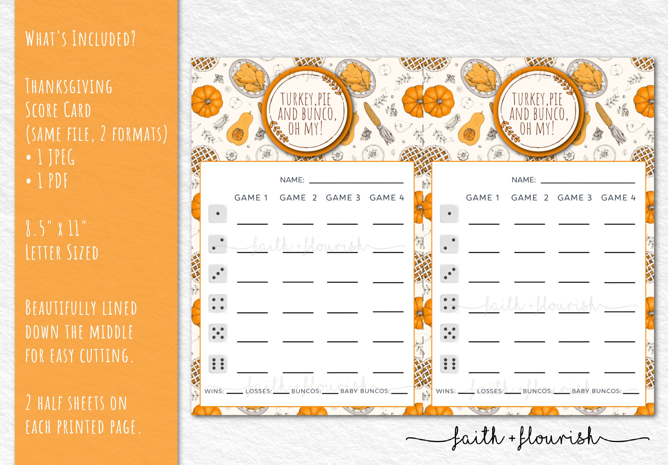 Printable Thanksgiving Bunco Score Card Sheet, Fall October and ...
