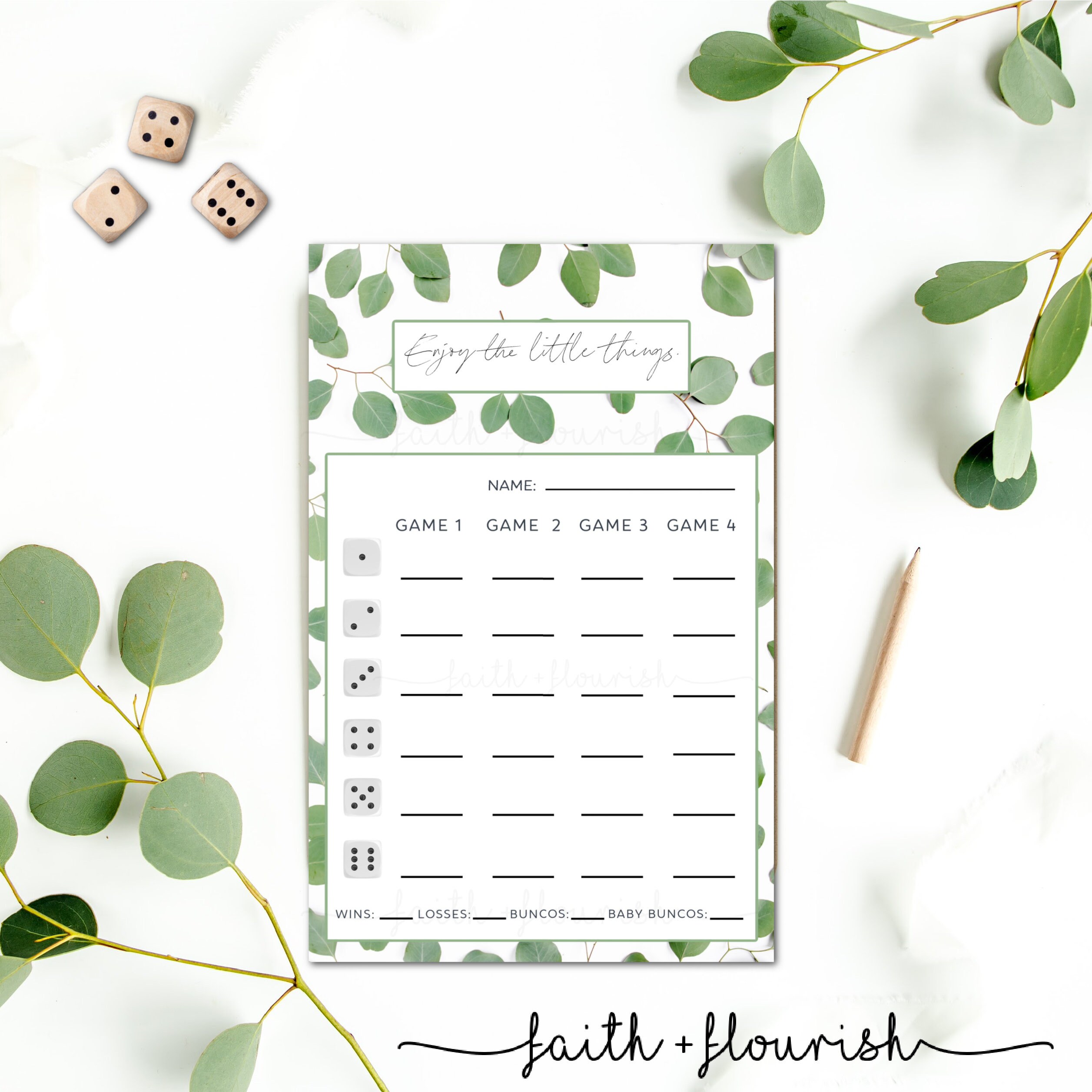 Printable Eucalyptus Plant Bunco Score Card, Minimalist Bunco Scorecard ...