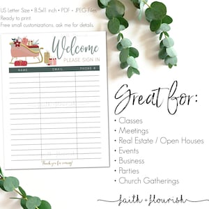 Printable Christmas Sleigh Sign in Sheet, Welcome Sign in Sheet, Real ...