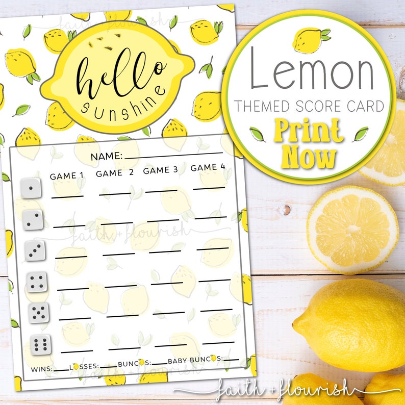 Printable Lemon Bunco Score Card Sheet, Year Round Bunco, Summer Bridal ...