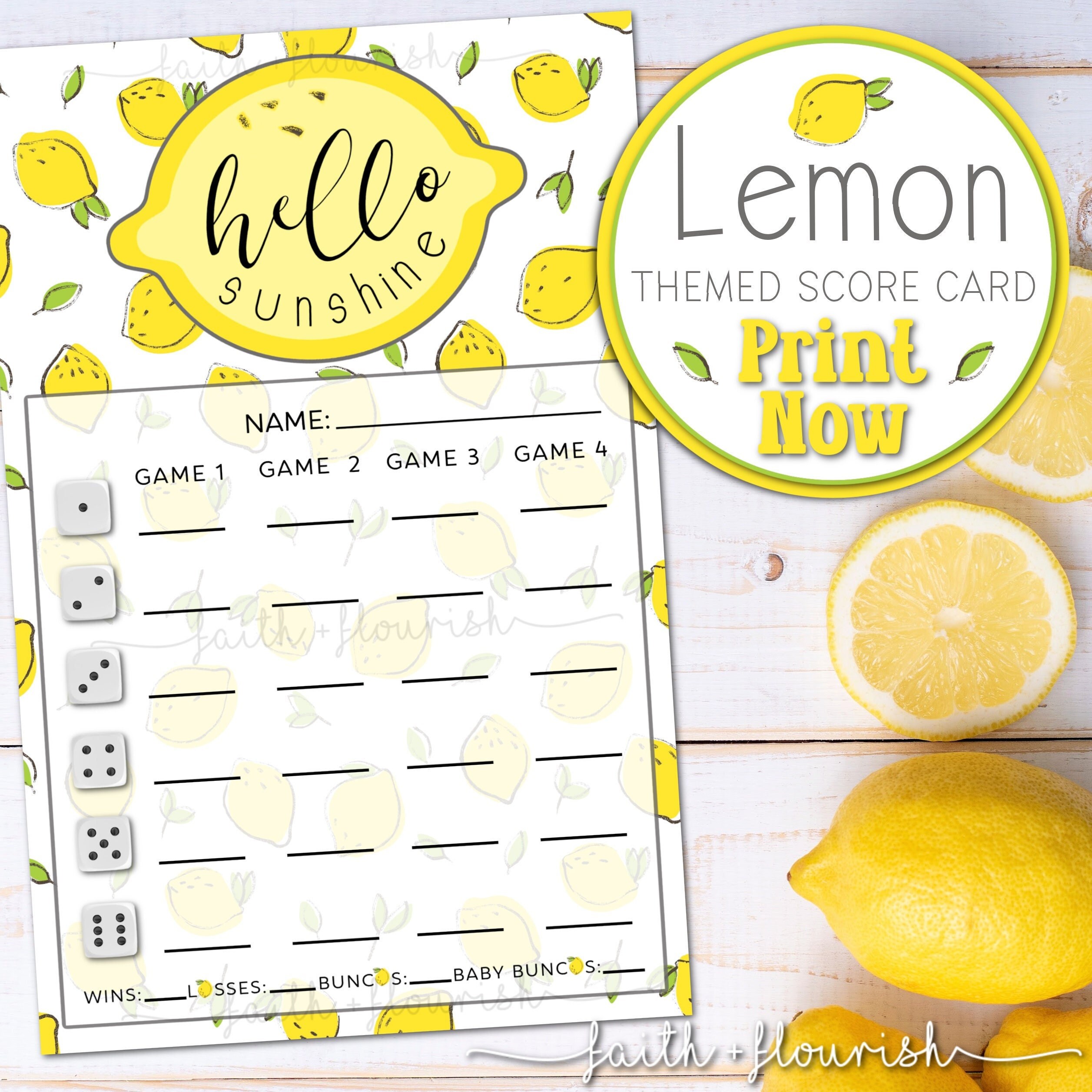 Printable Lemon Bunco Score Card Sheet, Year Round Bunco, Summer Bridal ...