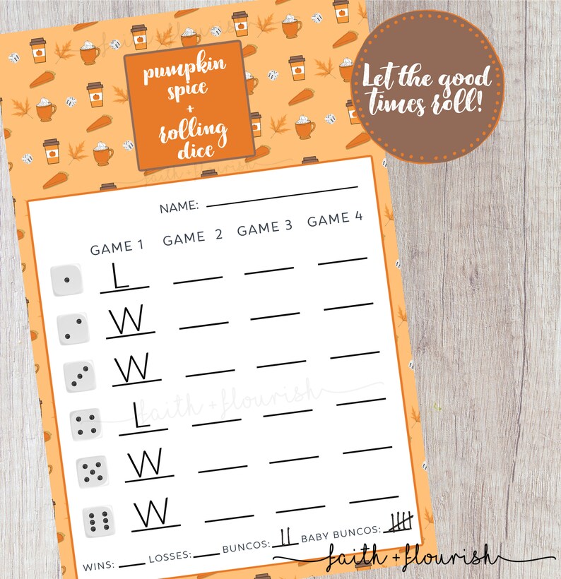Printable Pumpkin Spice Bunco Score Card Sheet, Autumn Bunco Score Card ...