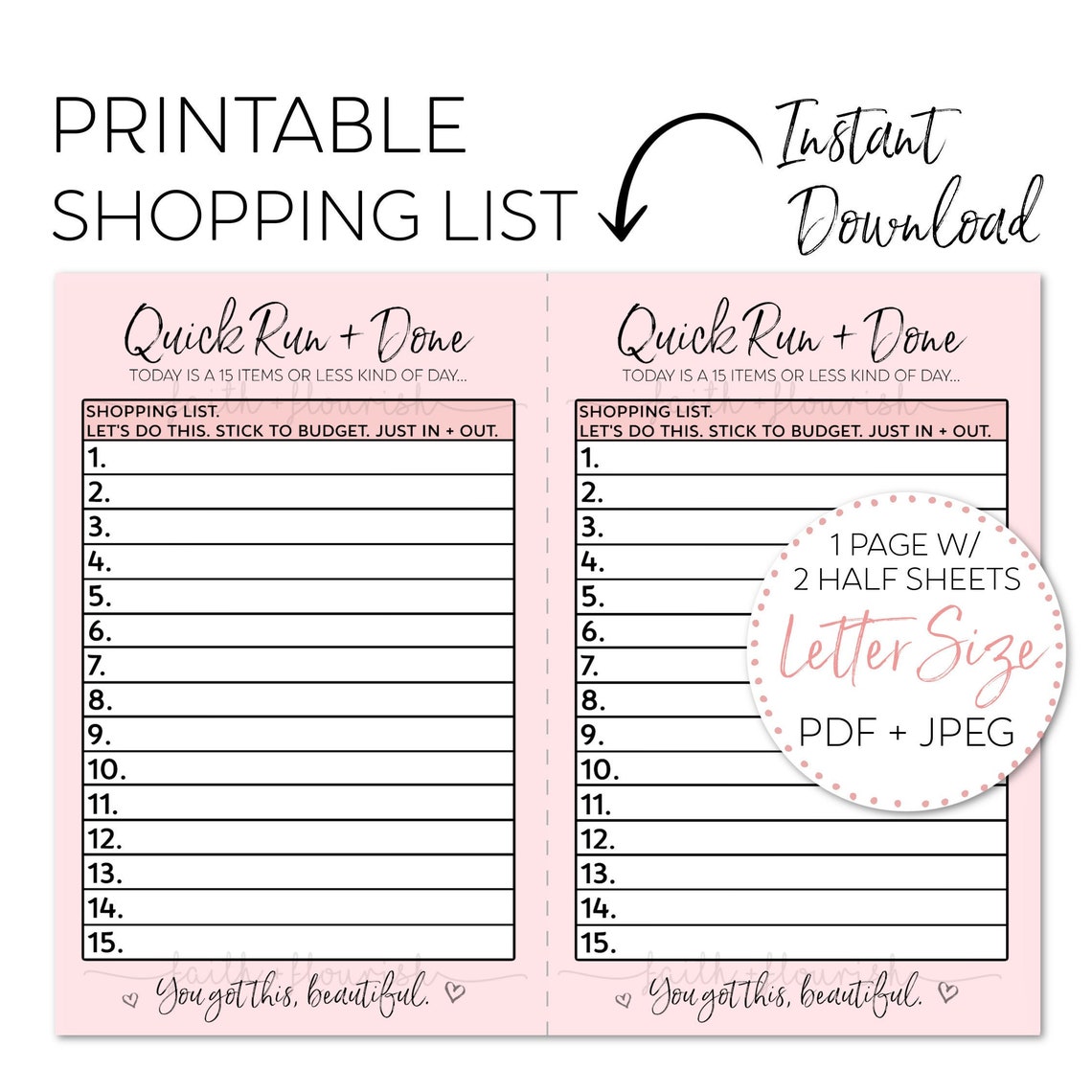 Printable Grocery Shopping List Minimalist Digital Download Instant ...