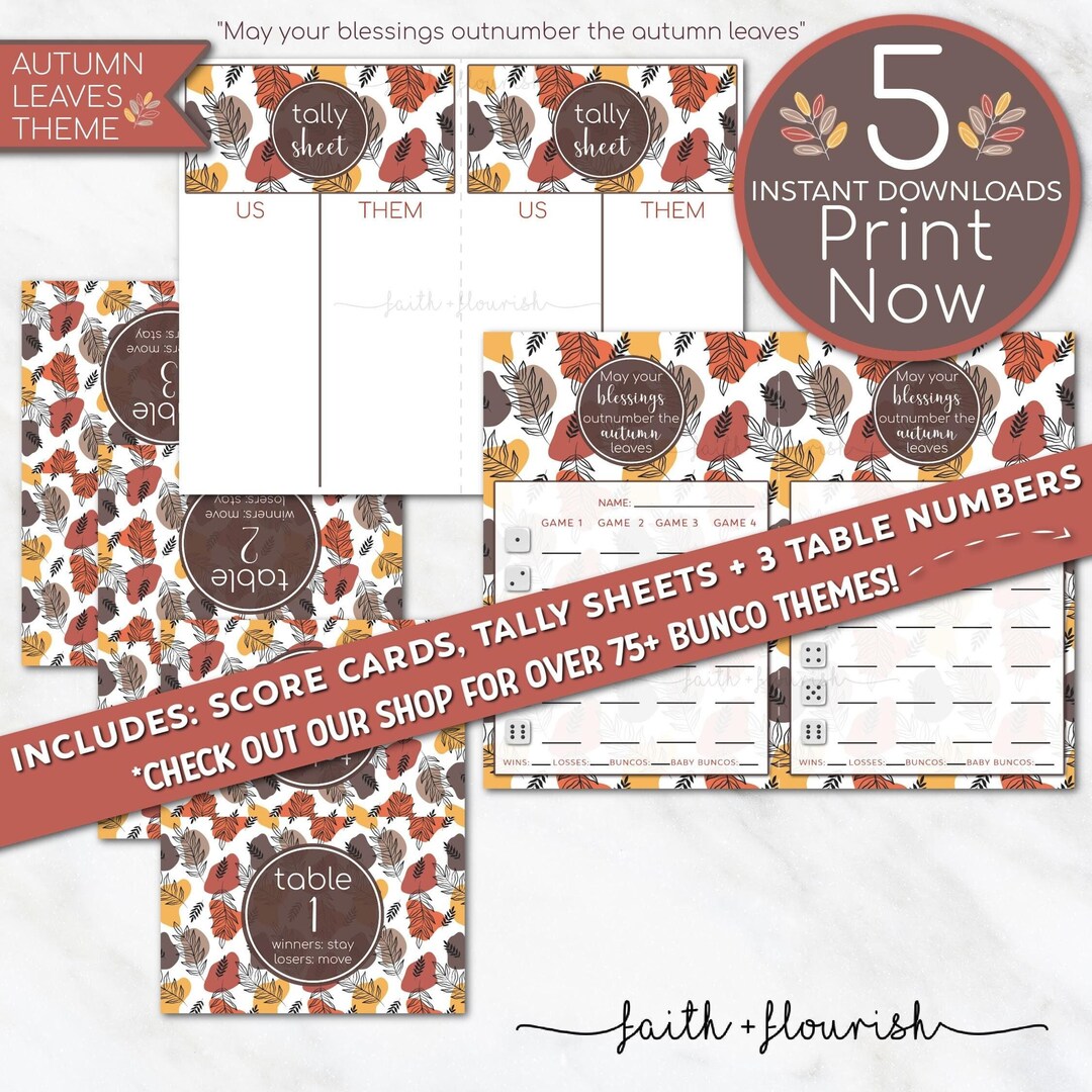 Printable Autumn Leaves Bunco Bundle Set, Fall Harvest Bunco, Fall ...