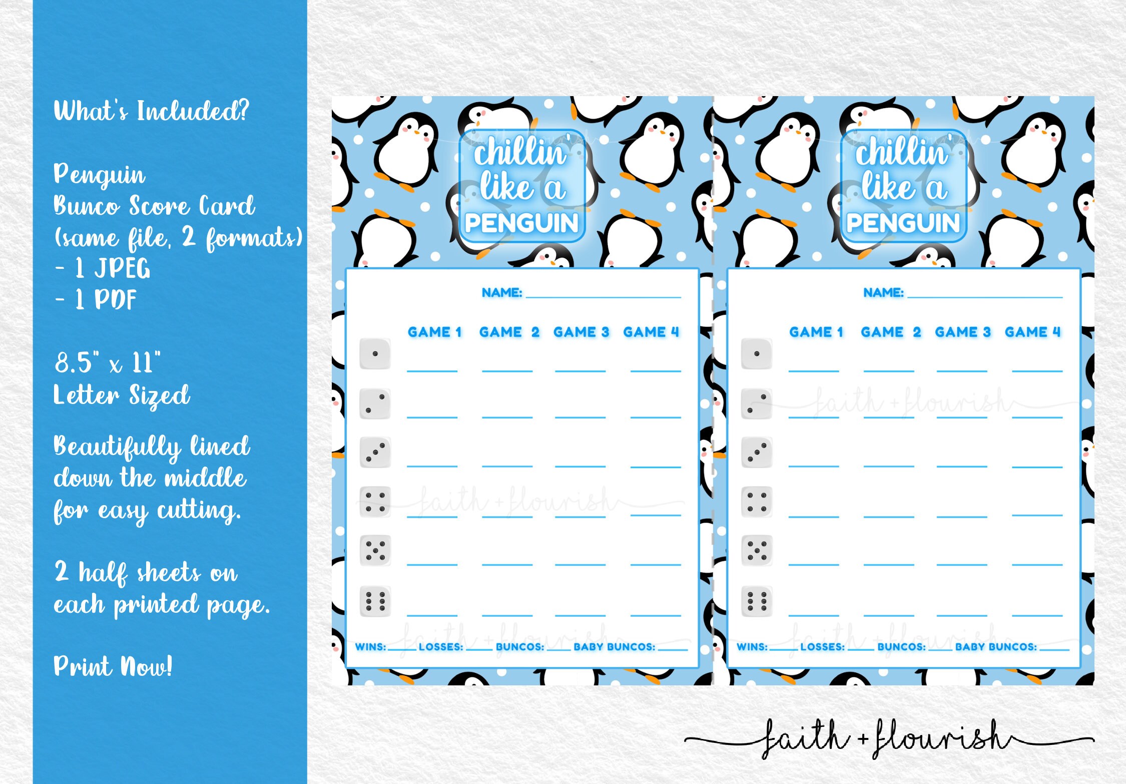 Printable Penguin Bunco Score Card Sheet, Winter and Snow Penguin Bunco ...