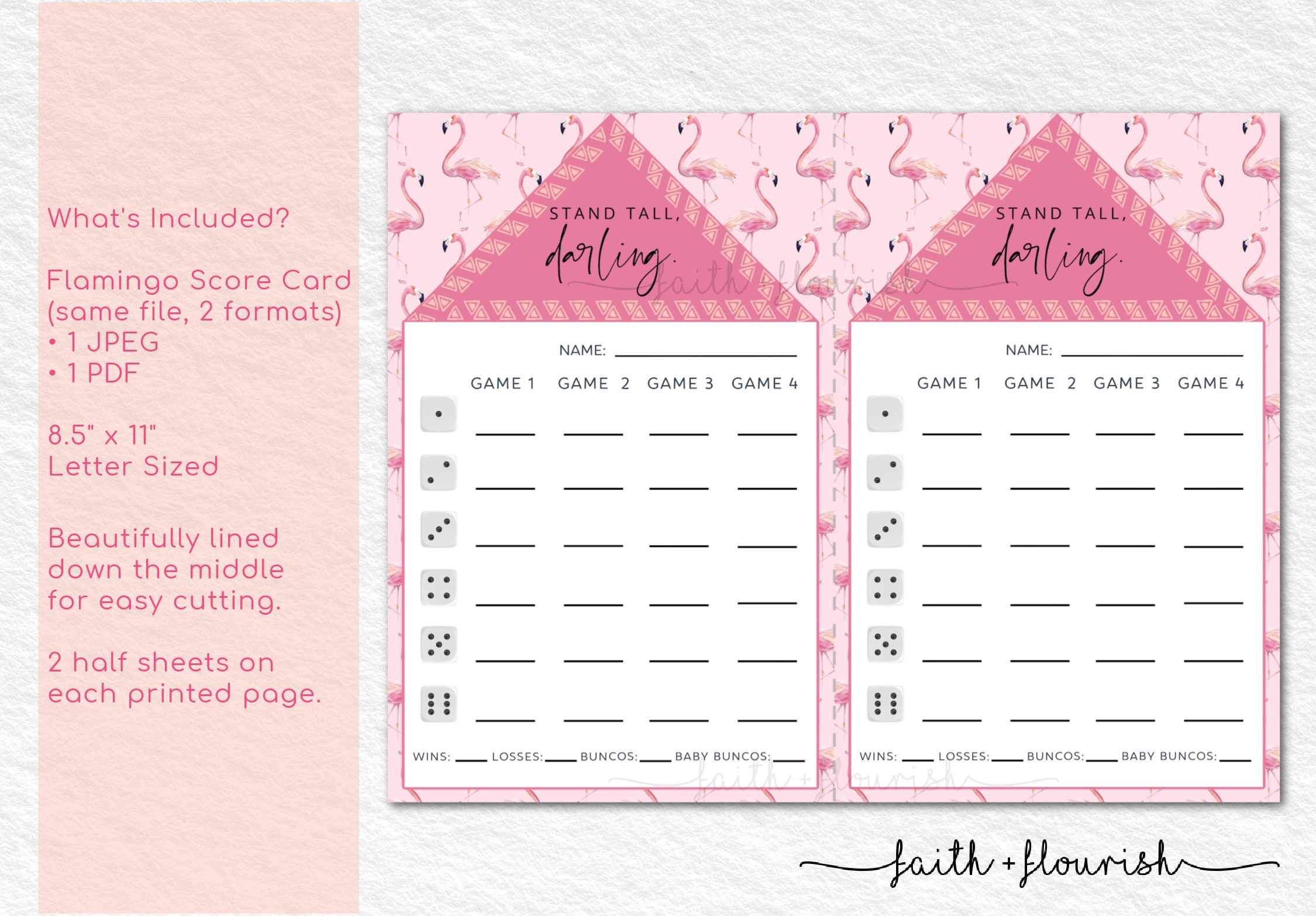 Printable Flamingo Bunco Score Card Sheet, Pink Bunco Scorecard ...