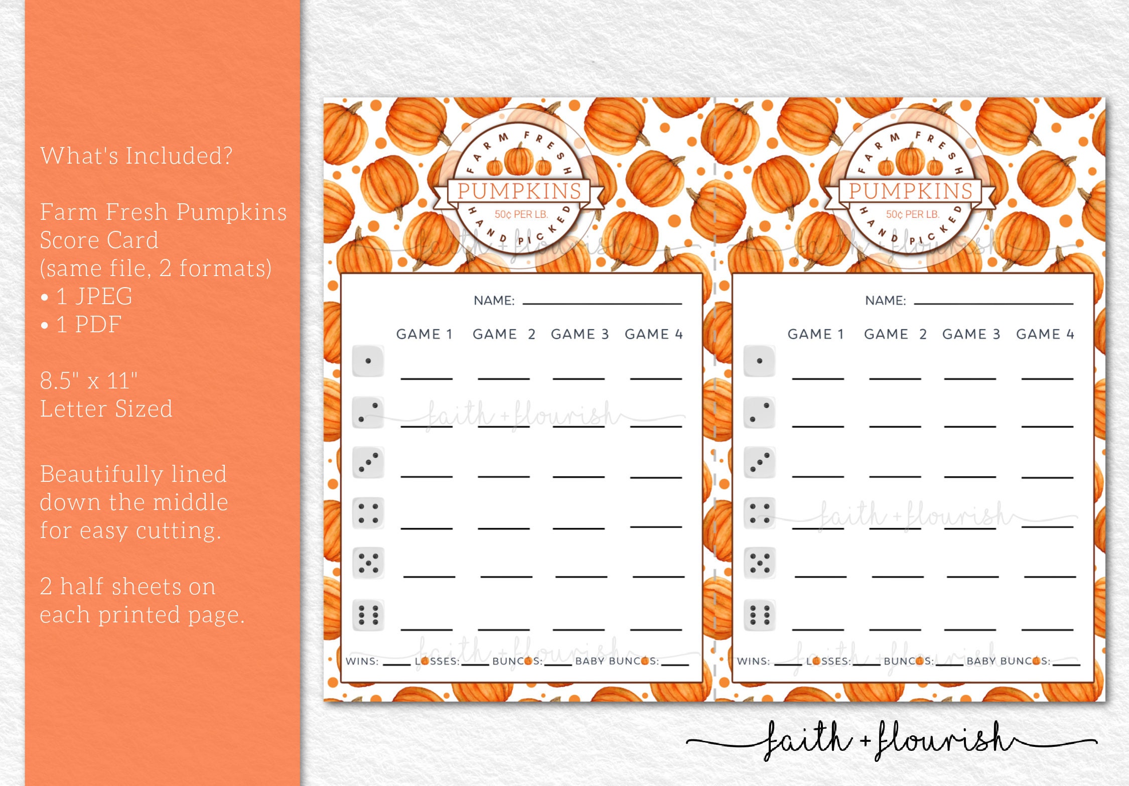 Printable Farm Fresh Pumpkins Bunco Score Card Sheet, Fall and Autumn ...
