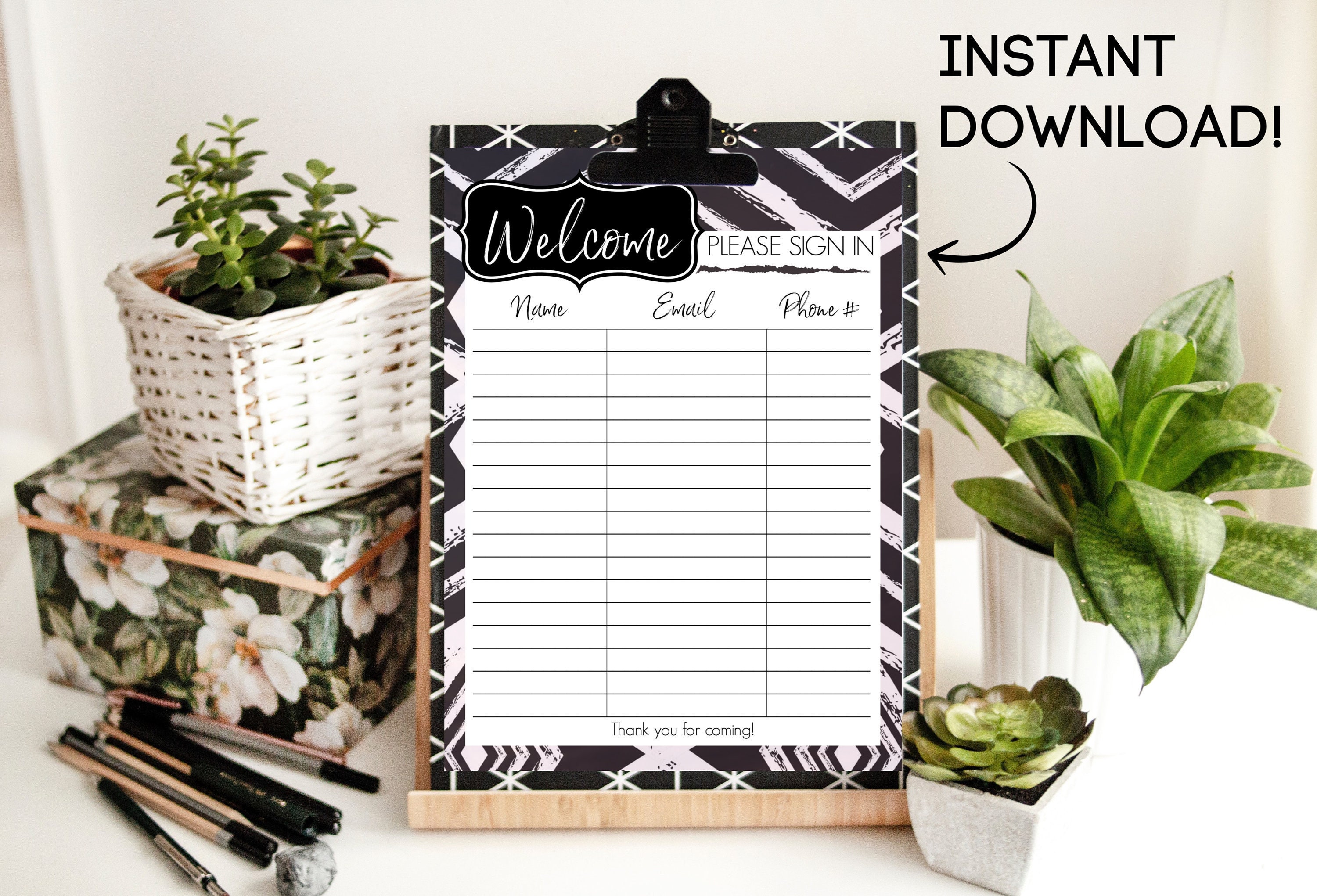 Printable Sign in Sheet, Pale Pink and Charcoal Theme, Instant Download ...
