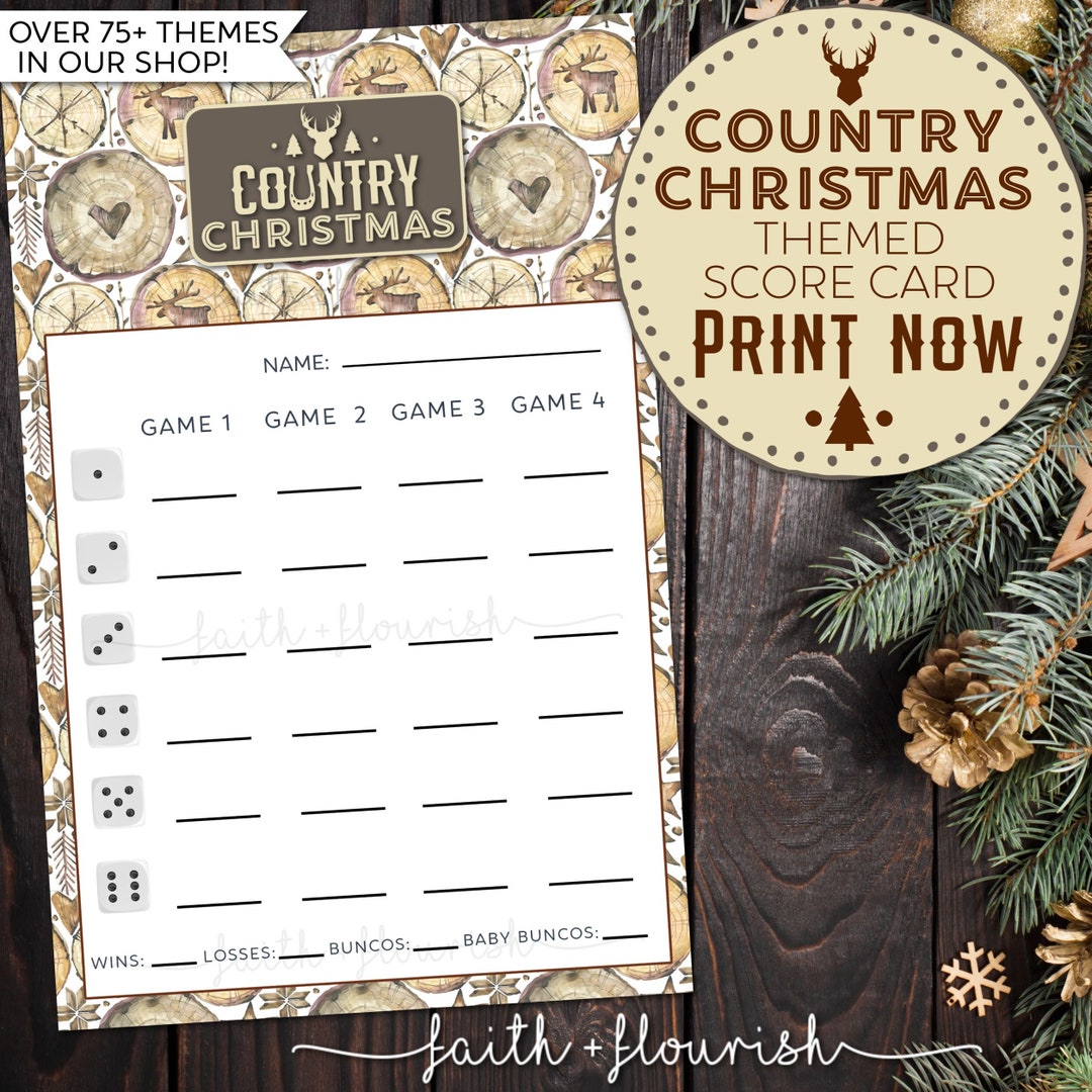Printable Country Christmas Bunco Score Card Sheet, Rustic Christmas ...