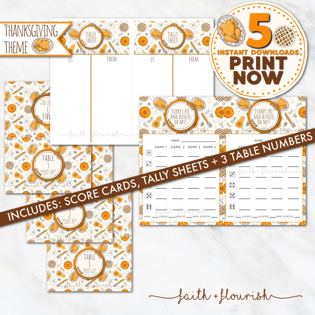 Printable Thanksgiving Bunco Bundle Set, Turkey + Pumpkin Pie Bunco ...