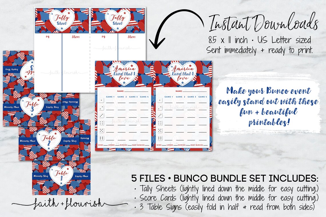 Printable America Themed Bunco Bundle Set, Patriotic 4th of July Bunco ...