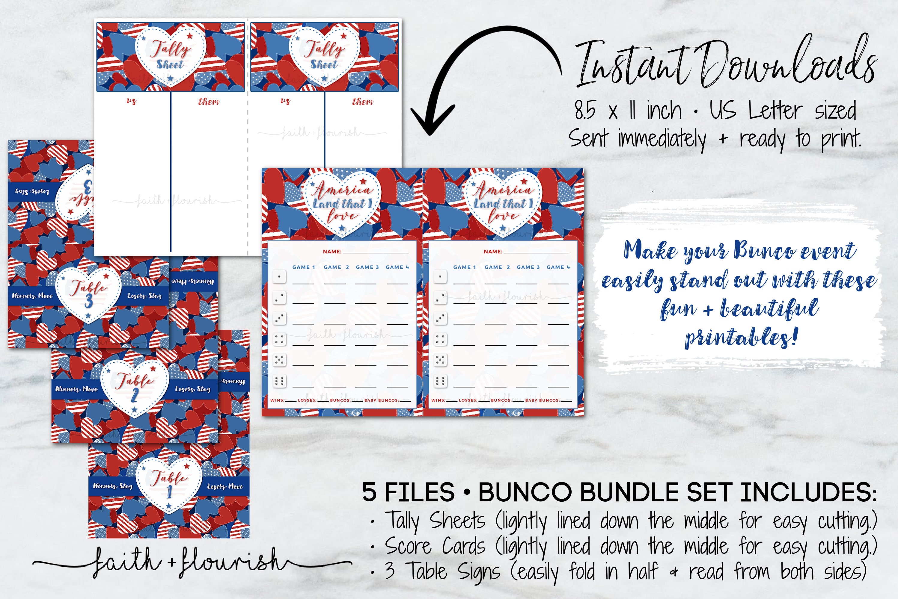 Printable America Themed Bunco Bundle Set, Patriotic 4th of July Bunco ...