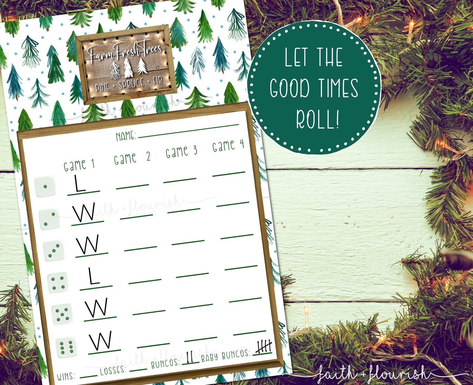Christmas Tree Bunco Score Card, Winter Holiday Party (instant Download ...