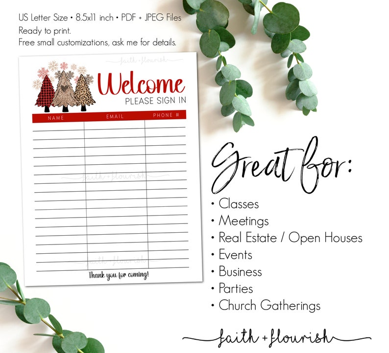 Printable Christmas Tree Sign in Sheet, Small Business, Office (PDF ...