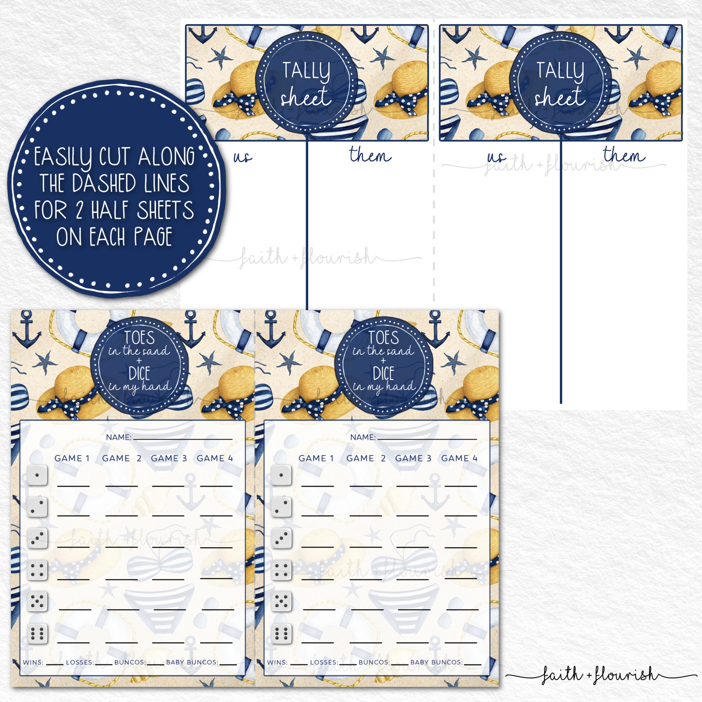 Printable Toes in the Sand Bunco Bundle, Beach Summer Theme (digital ...