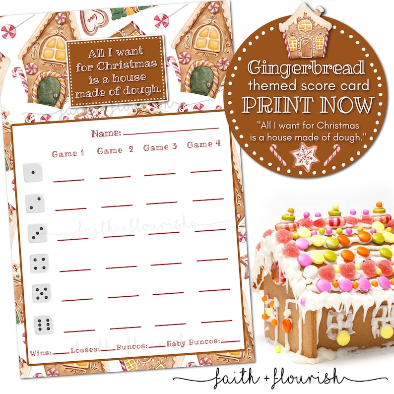 Printable Gingerbread Bunco Score Card Sheet, December Holiday and ...