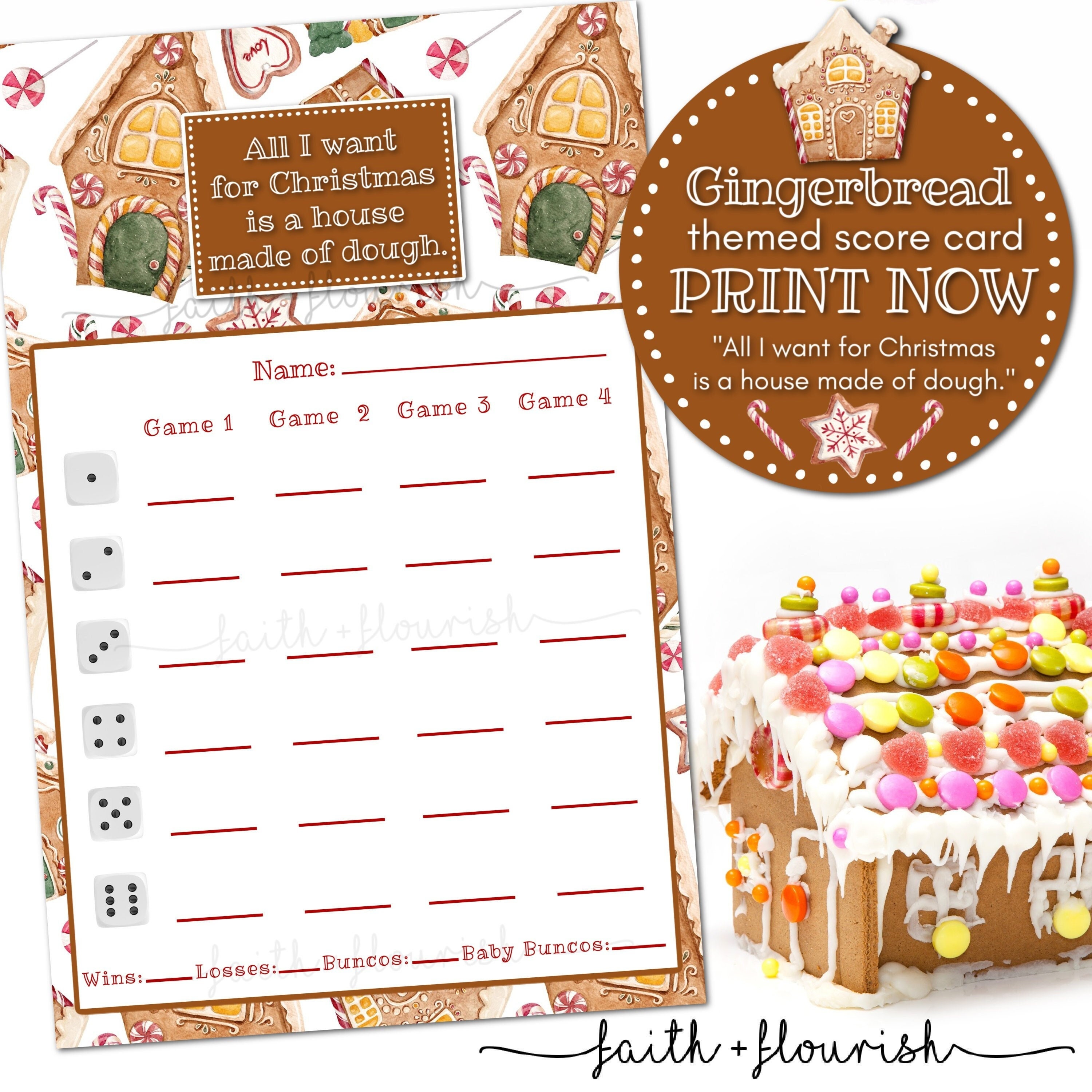 Printable Gingerbread Bunco Score Card Sheet, December Holiday and ...