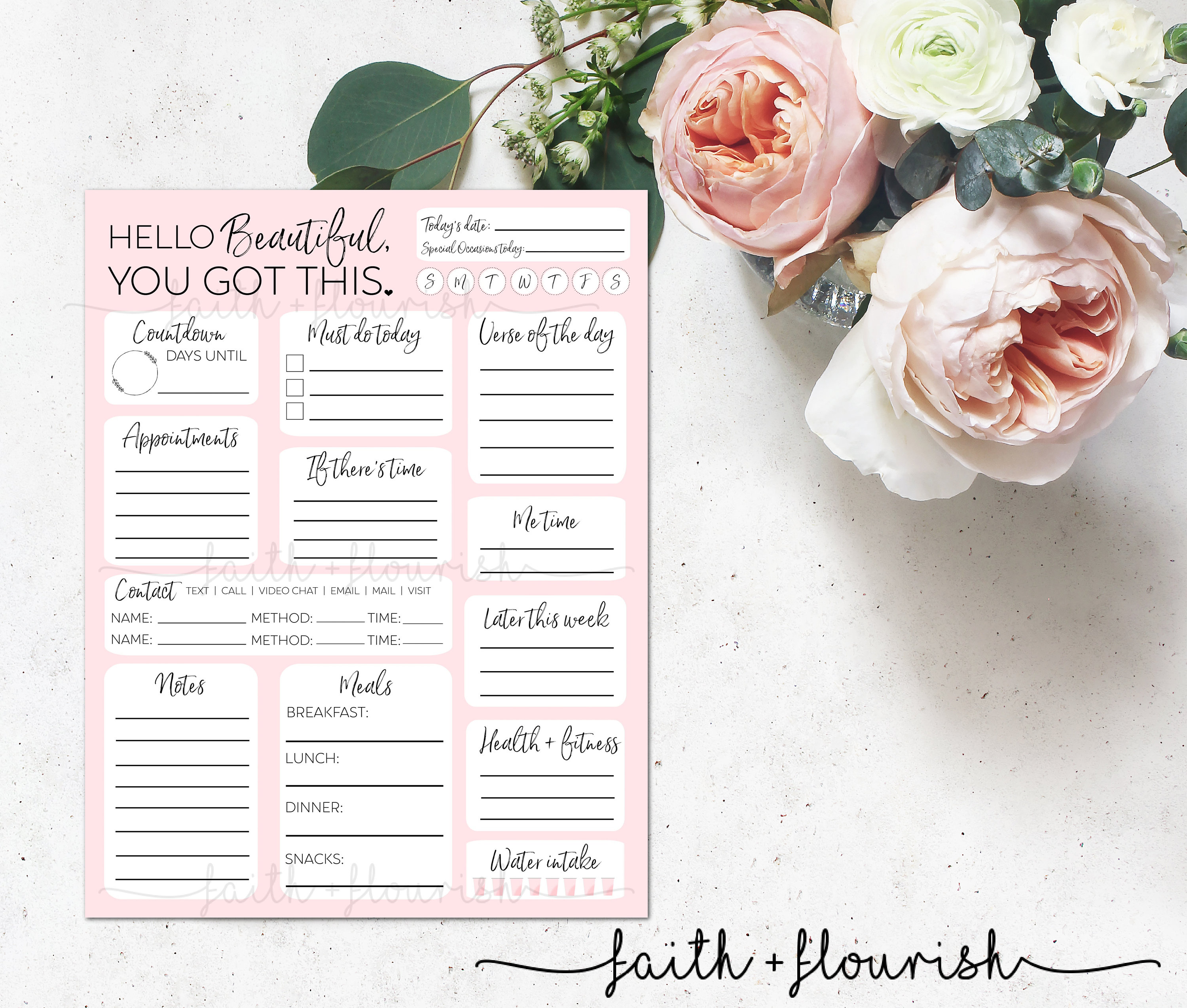 Printable Hello Beautiful Daily Planner Daily Time Organizer - Etsy