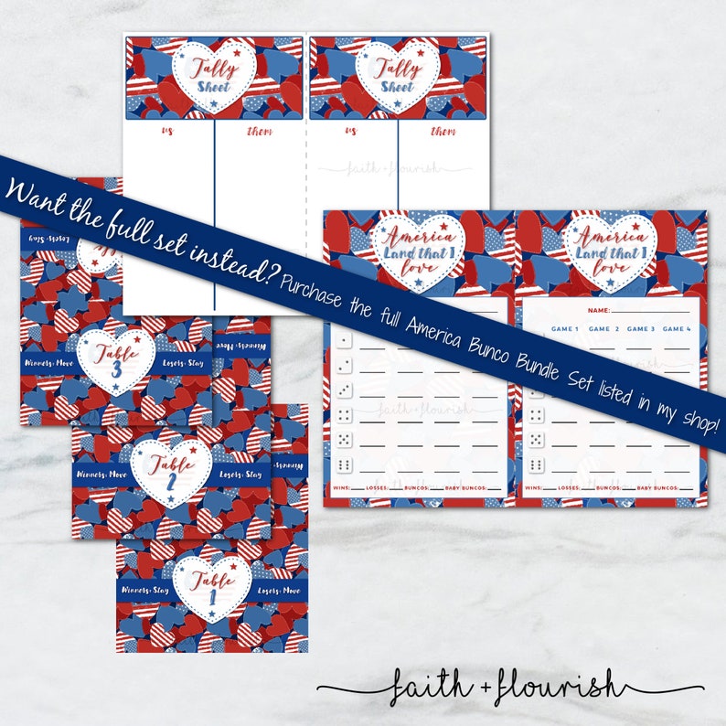 Printable America Themed Bunco Score Card Sheet, Patriotic 4th of July ...