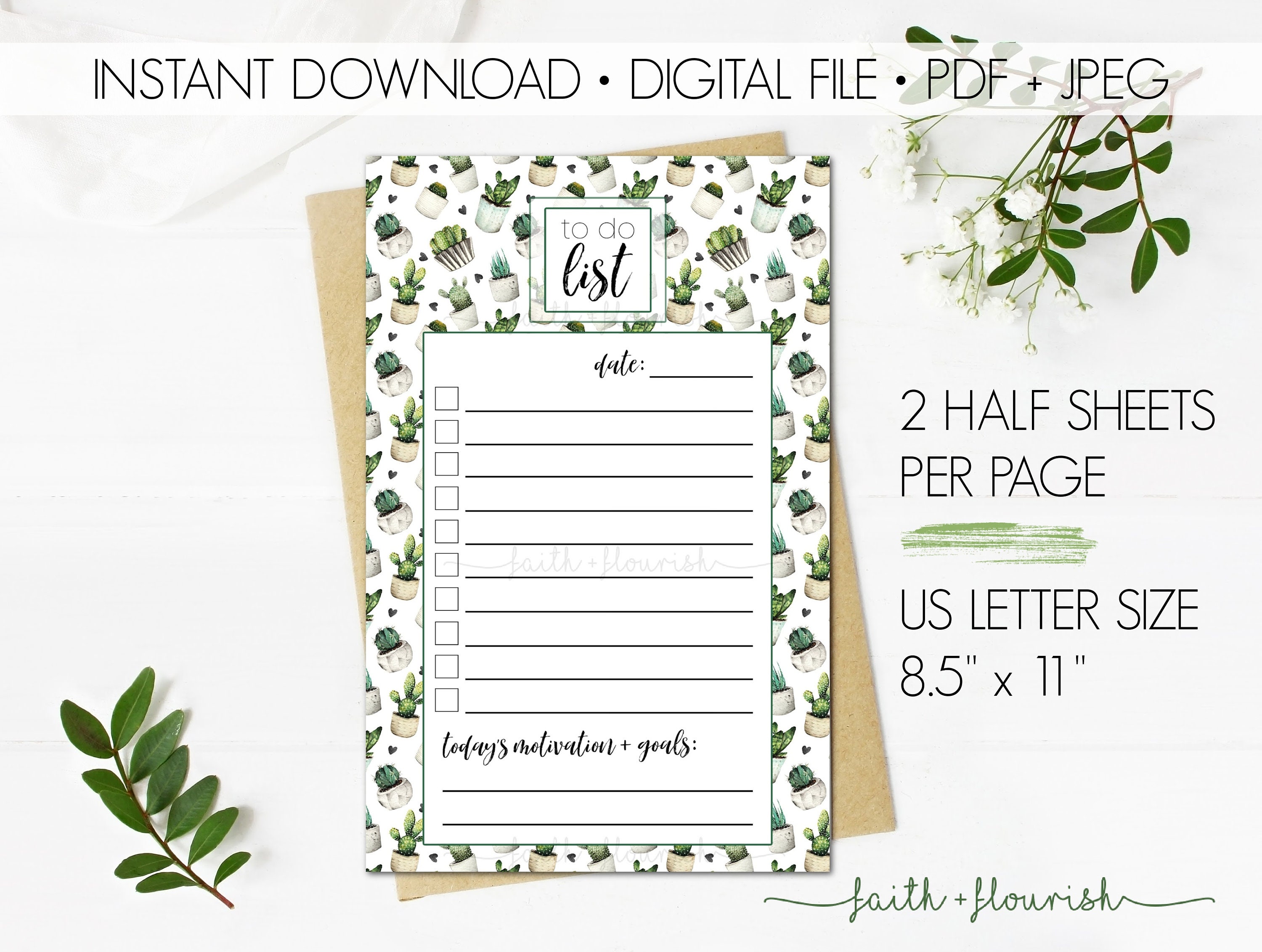 Printable Cactus to Do List Sheet, Daily Home Office Business Organizer ...