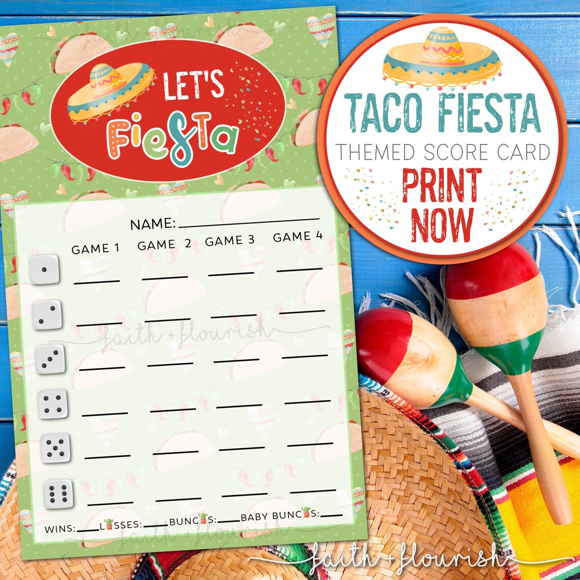 Printable Taco Fiesta Bunco Score Card Sheet, Cinco De Mayo Bunco ...