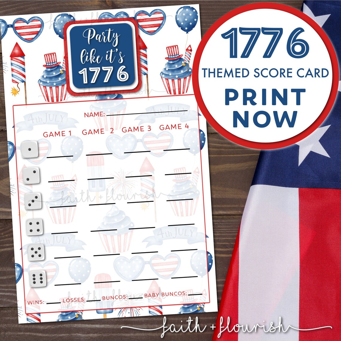 Printable 1776 Themed Bunco Score Card Sheet 4th of July - Etsy