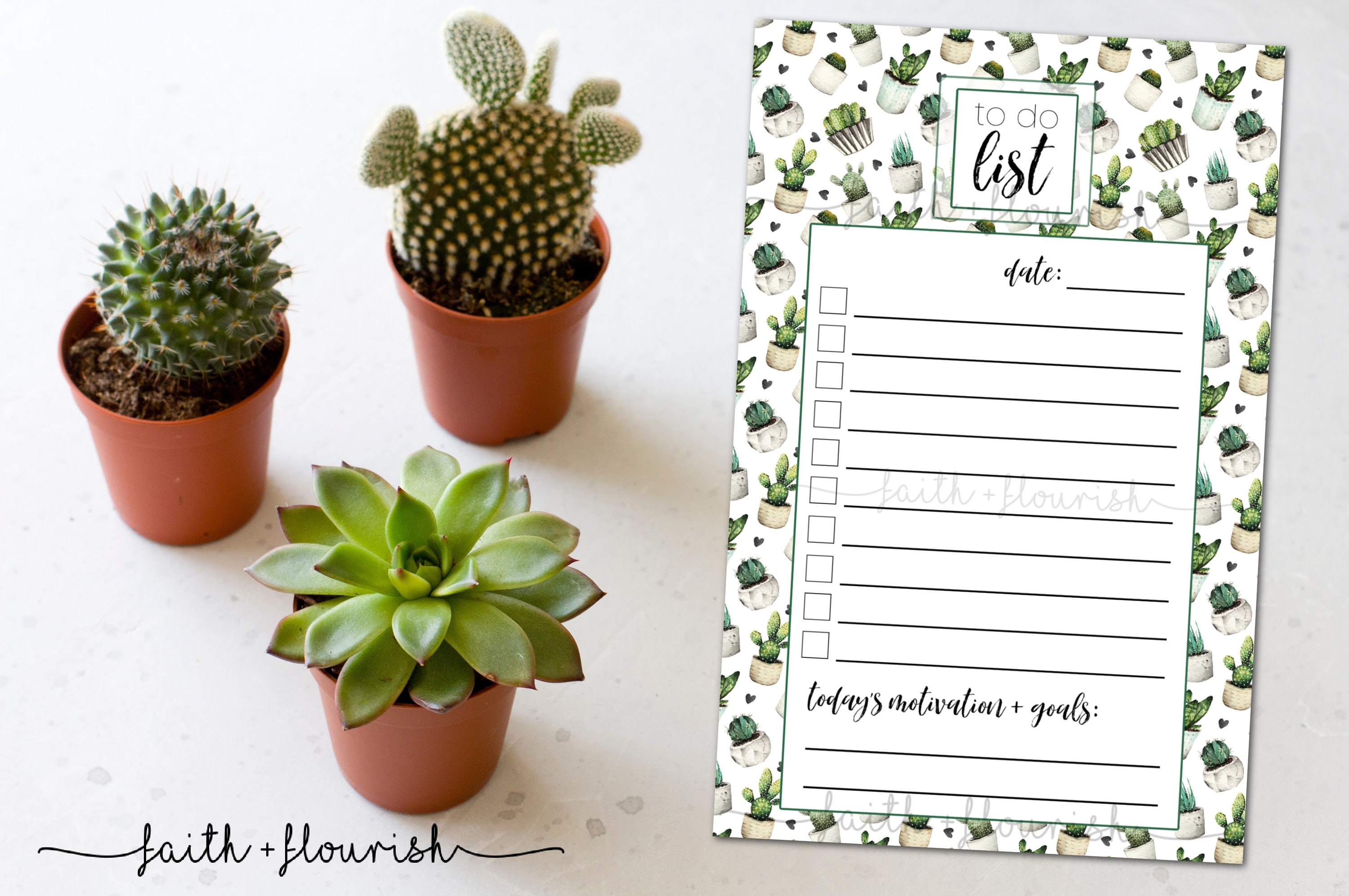 Printable Cactus to Do List Sheet, Daily Home Office Business Organizer ...