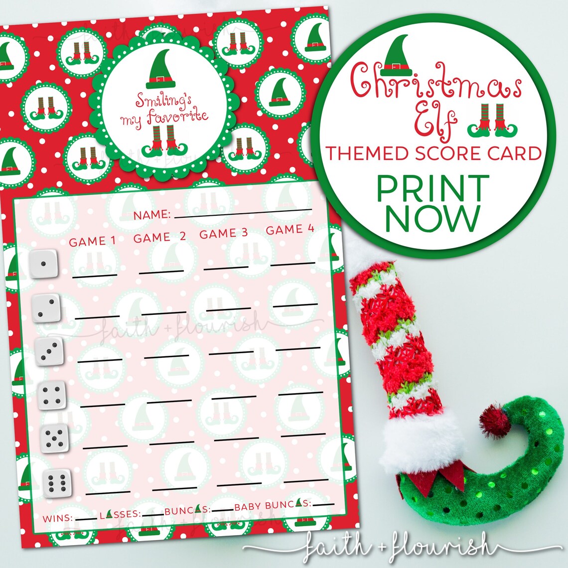Printable Christmas Elf Bunco Score Card Sheet Winter Holiday - Etsy