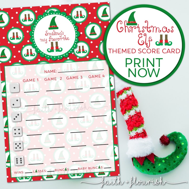 Printable Christmas Elf Bunco Score Card Sheet Winter Holiday - Etsy
