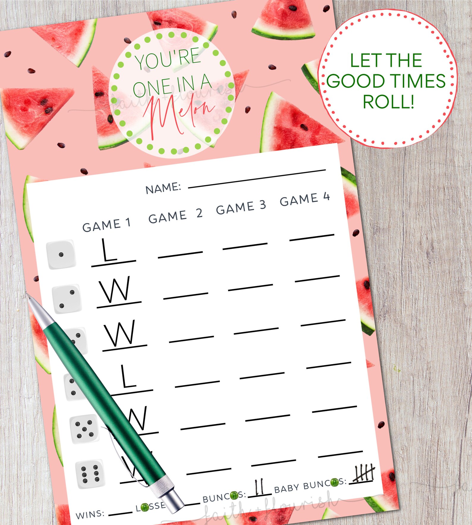 Printable Watermelon Bunco Score Card Sheet, One in a Melon Bunco ...