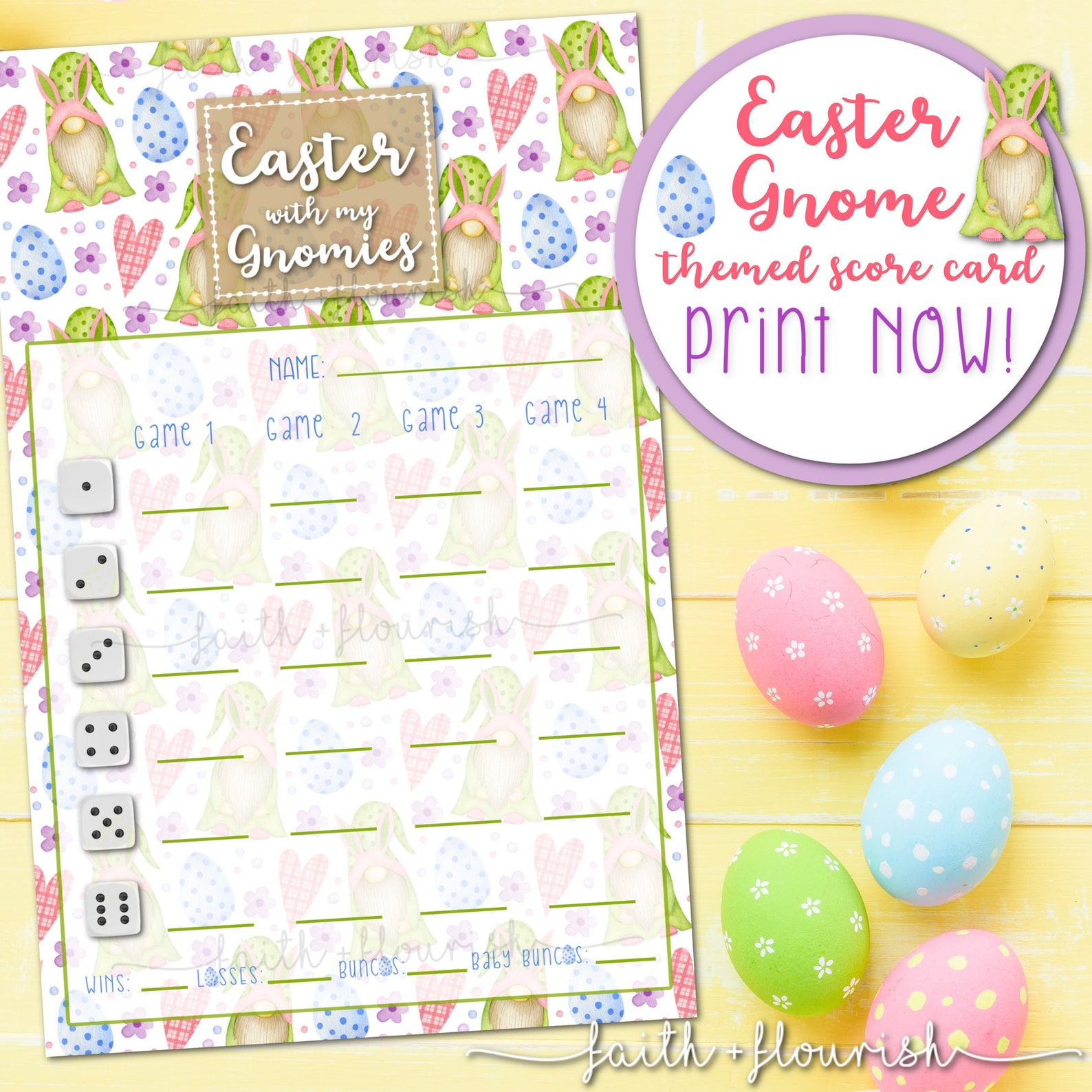 Printable Easter Gnome Bunco Score Card Sheet, Easter Egg Bunco, Easter ...