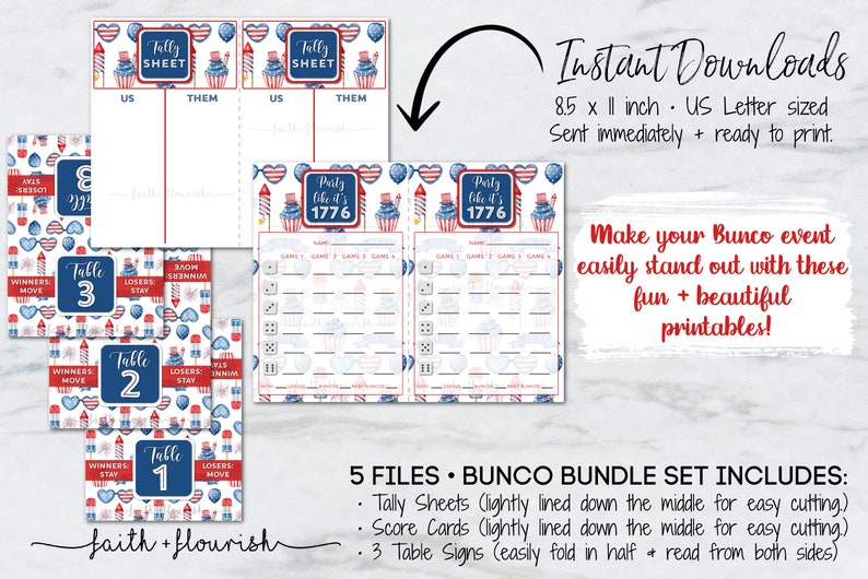 Printable 1776 Themed Bunco Bundle Set, 4th of July Bunco, Patriotic ...