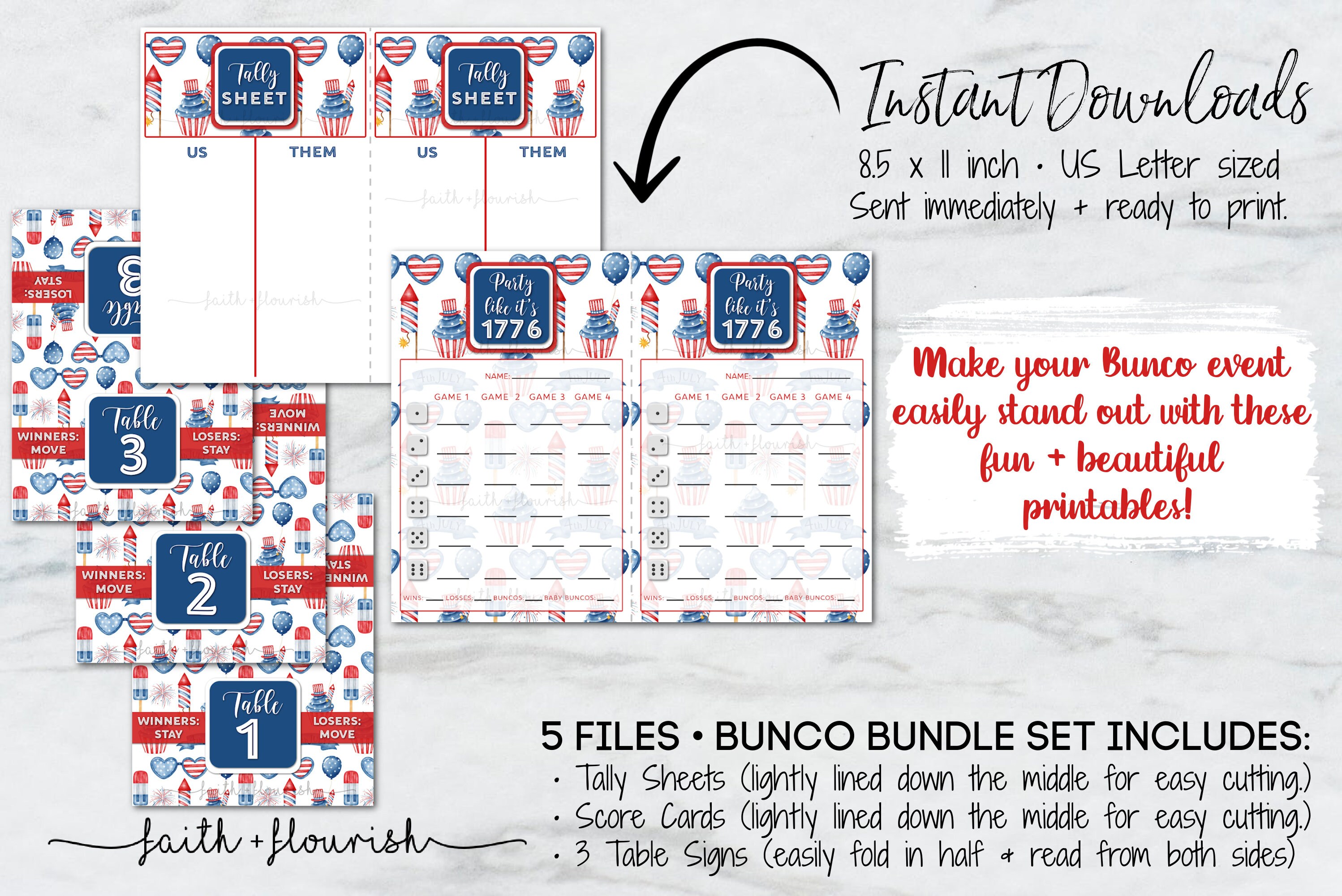 Printable 1776 Themed Bunco Bundle Set, 4th of July Bunco, Patriotic ...