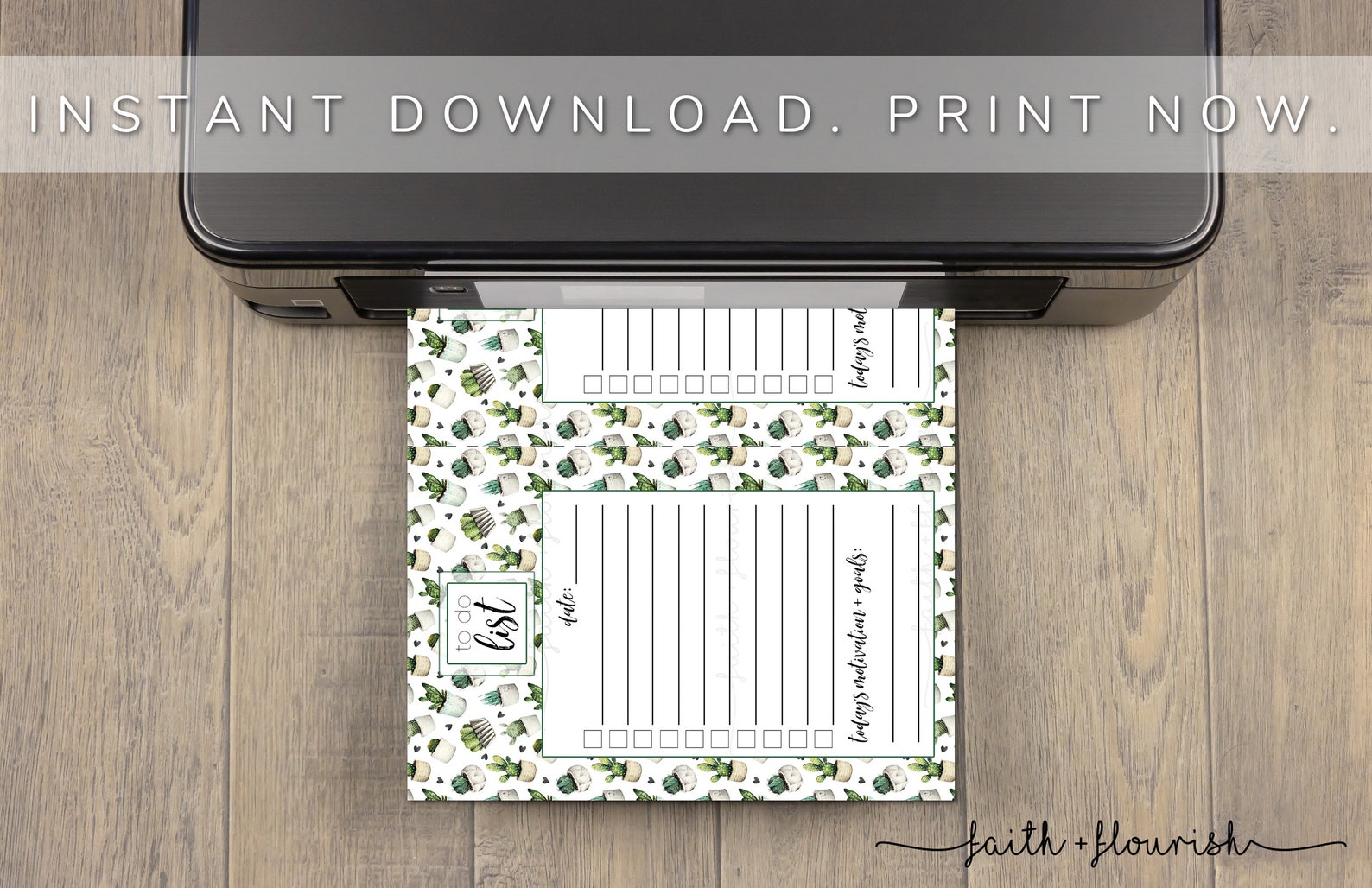Printable Cactus to Do List Sheet, Daily Home Office Business Organizer ...