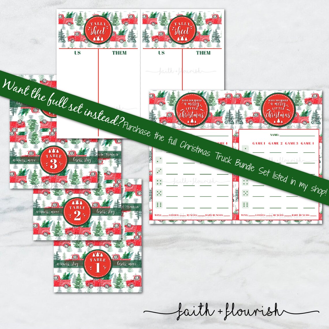 Printable Christmas Truck Bunco Score Card Sheet, Holiday Christmas ...
