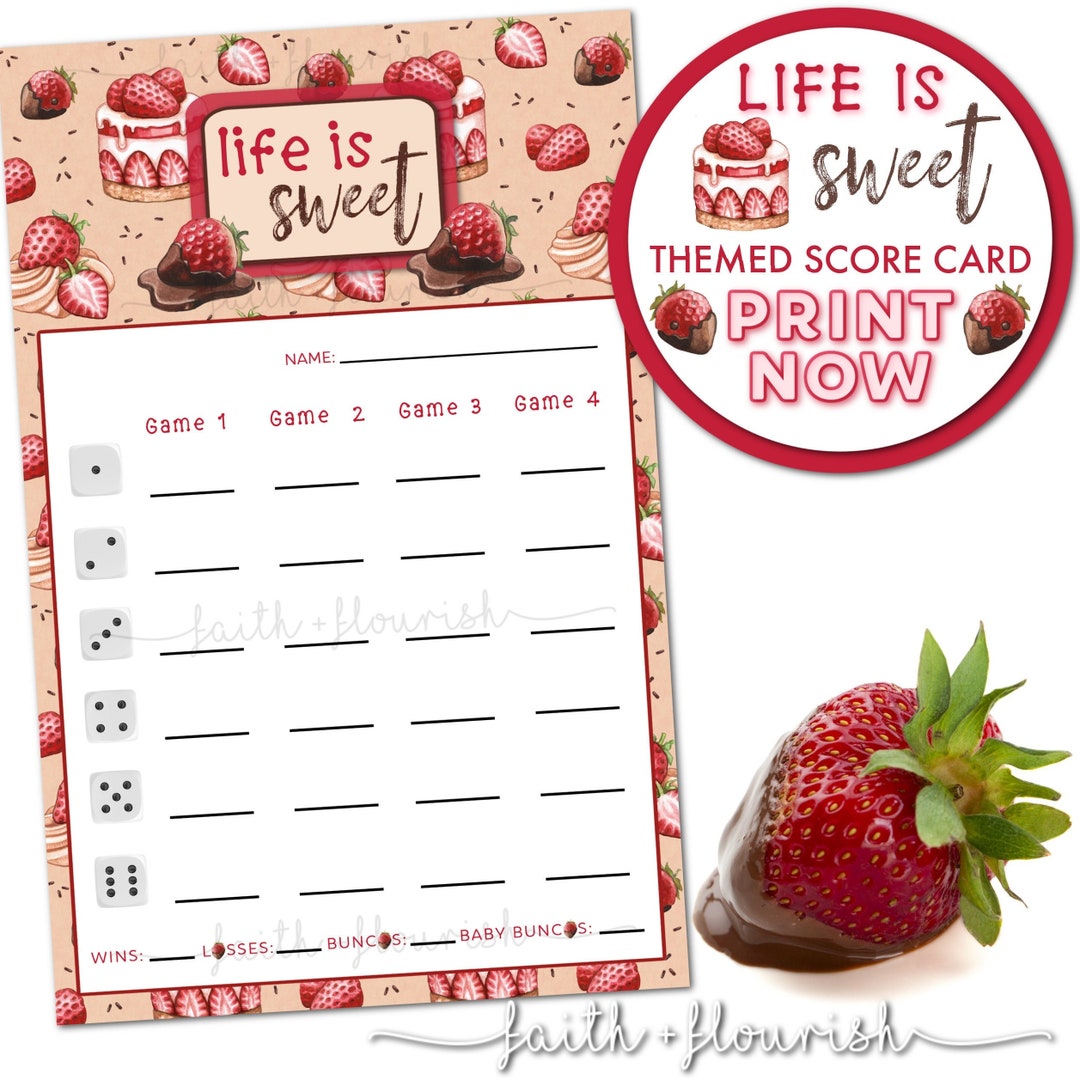 Printable Life is Sweet Bunco Score Card Sheet, Chocolate Strawberry ...