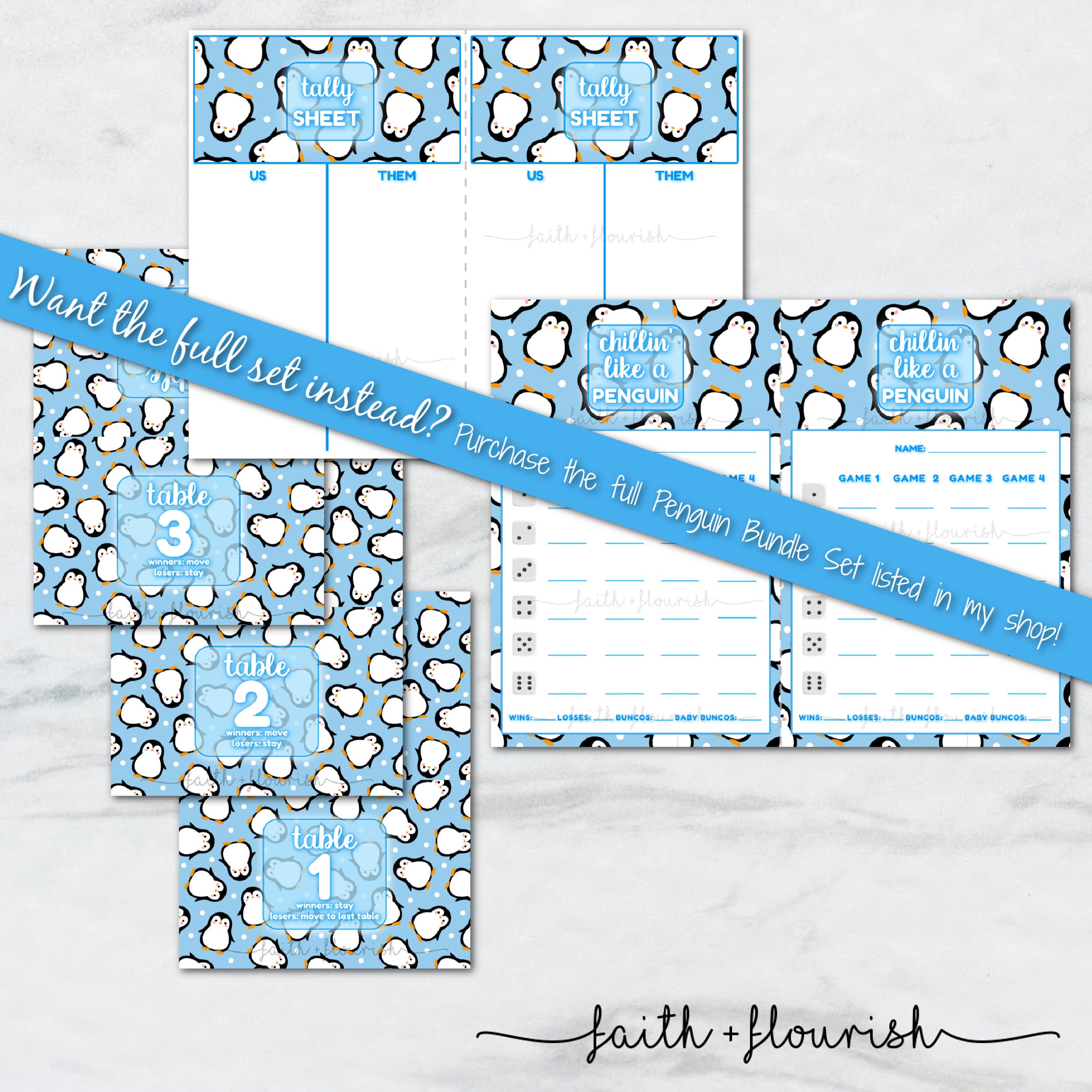 Printable Penguin Bunco Score Card Sheet, Winter and Snow Penguin Bunco ...
